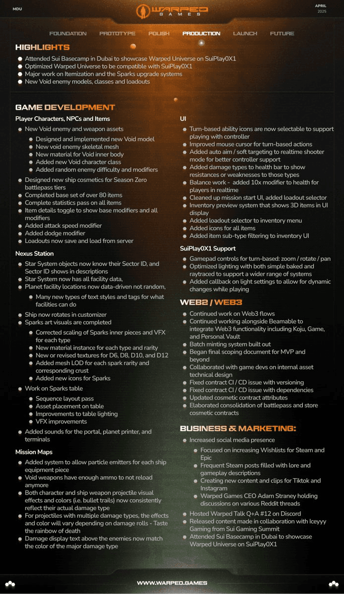 Warped Games April 2025 Development Update