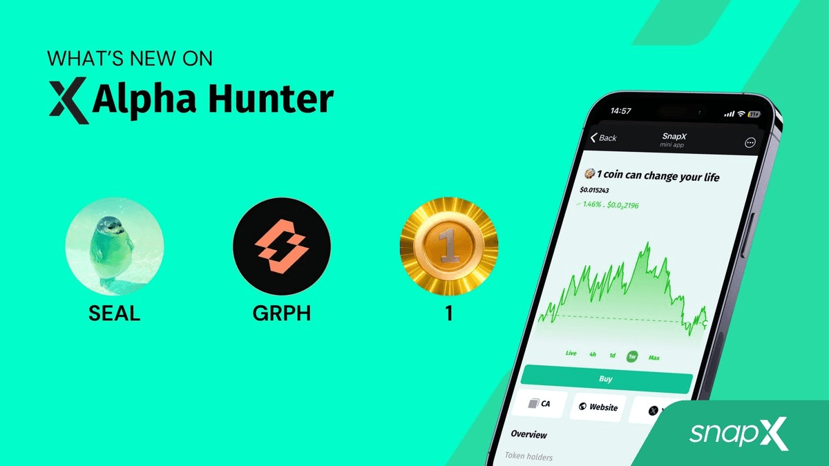 SnapX Alpha Hunter Adds Three New Token Listings: SEAL, GRPH, and 1COIN