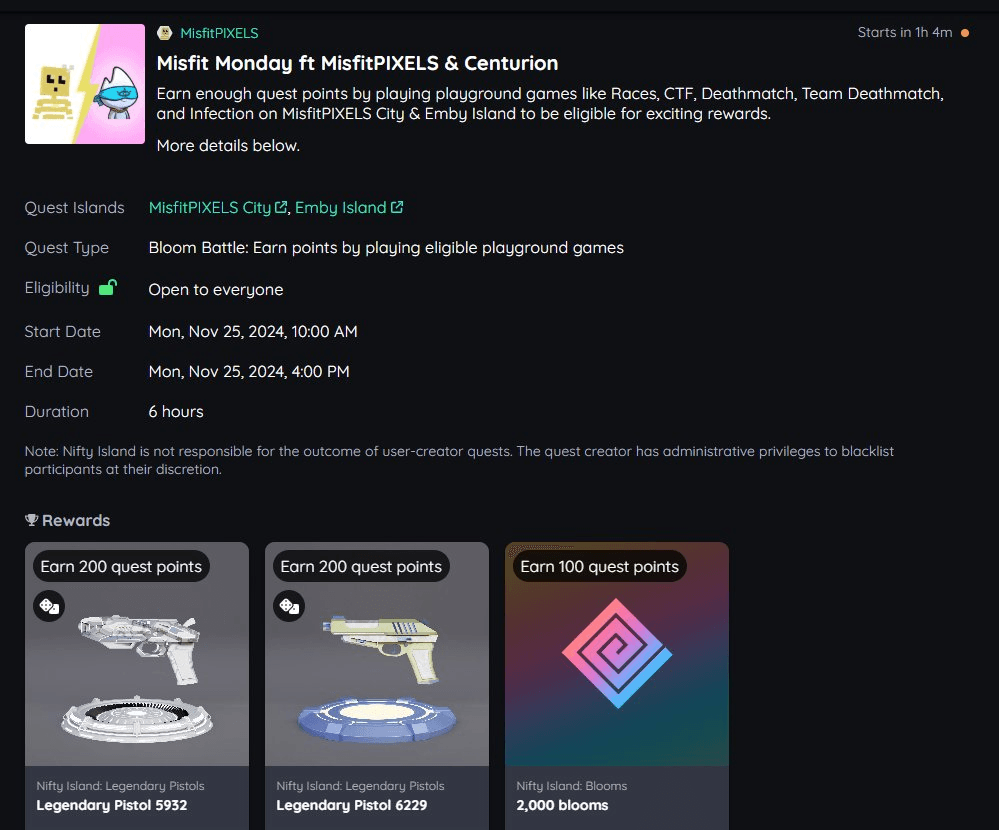 Nifty Island Launches New UGC Quest System with Special Misfit Monday Event