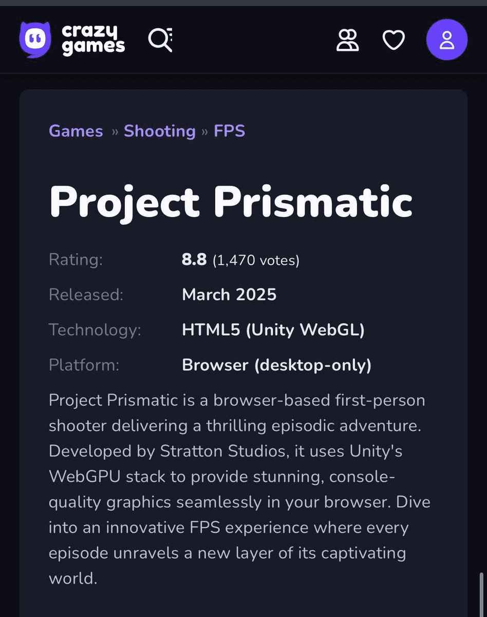 Project Prismatic Achieves High Rating on Crazy Games