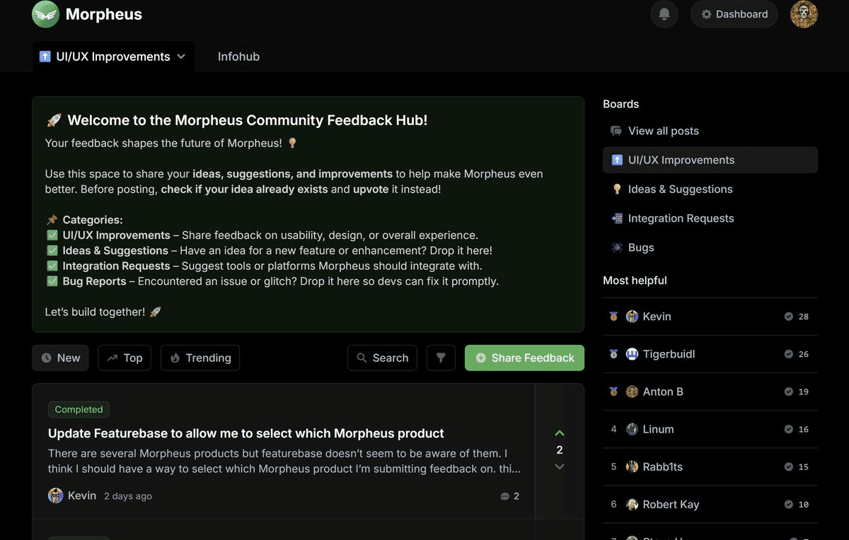 Morpheus Launches Community Feedback Hub