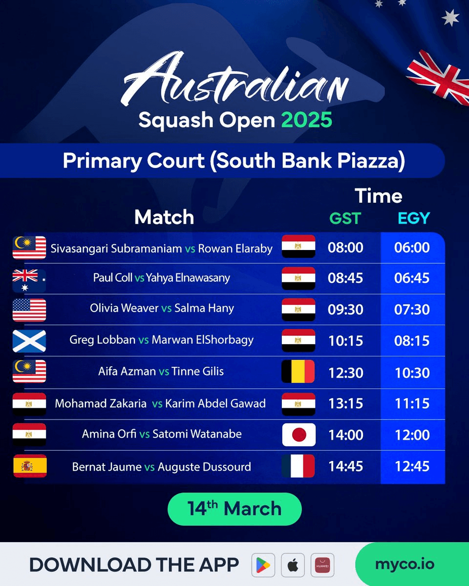 PSA Squash Tour German Open Day 2 Streaming Live on Myco